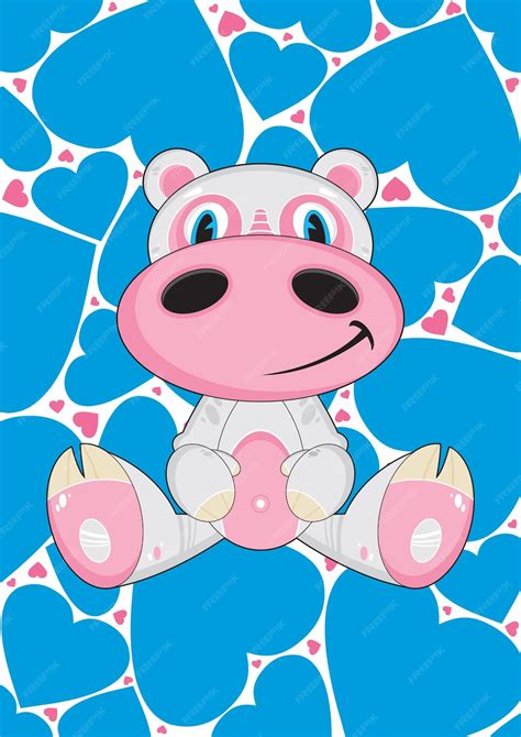 Premium Vector Cute Cartoon Valentine Love Hippo On Heart Background