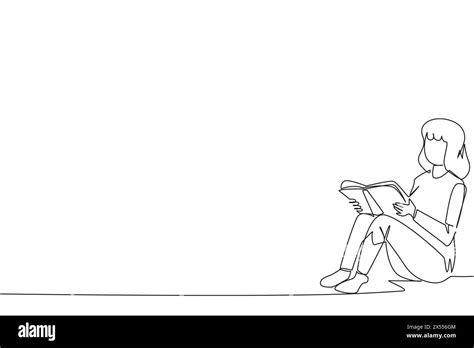 Continuous One Line Drawing Woman Sitting While Reading Book Read Books Alone To Focus On
