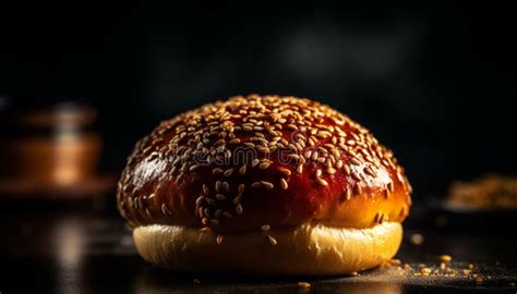 Grilled Burger On Sesame Bun Gourmet Meal Generative Ai Stock