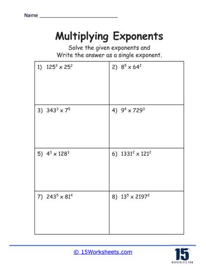 Exponent Multiplication Worksheets Worksheets Com Worksheets Library