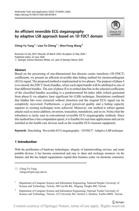 An Efficient Reversible Ecg Steganography By Adaptive Lsb Approach Based On 1d Fdct Domain