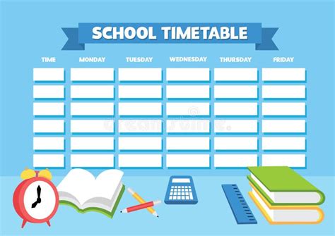 School Timetable Or Lesson Schedule Template Ready To Print Stock Vector Illustration Of