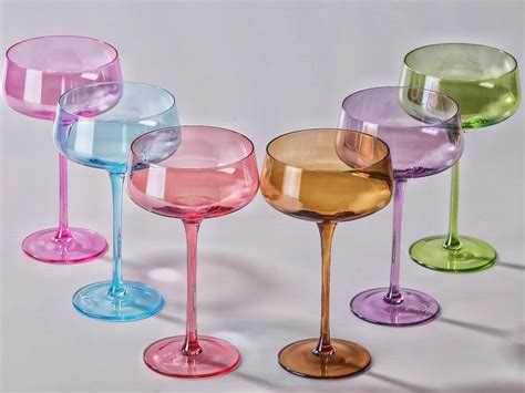 Colored Coupe Cocktail Glasses Set Of 6 8oz Hand Blown Coupe Martini Glasses For Christmas