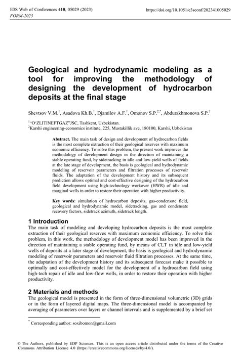 Pdf Geological And Hydrodynamic Modeling As A Tool For Improving The