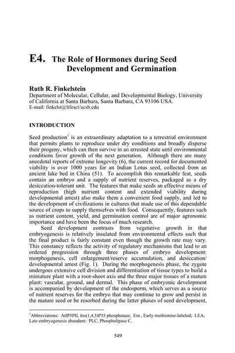 Pdf The Role Of Hormones During Seed Development And Germination