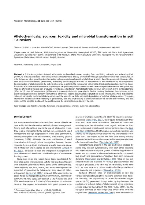 Pdf Allelochemicals Sources Toxicity And Microbial Transformation