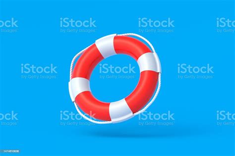 파란색 배경에 떨어지는 구명 부표 여행 또는 휴가 여름 컨셉 해양 안전 바다에서 도움과 구조 3d 렌더링 3차원 형태에 대한 스톡 사진 및 기타 이미지 Istock