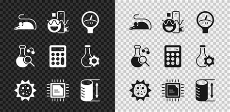 실험용 마우스 기본 기하학적 모양 게이지 스케일 바이러스 프로세서 Cpu 높이 기하학적 도형 시험관 및 계산기 아이콘을