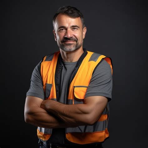 Premium Photo Portrait Engineer Confident Smiling White Background