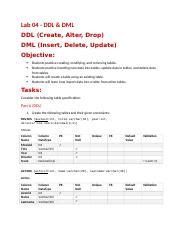 DBS211 Lab 04 Docx Lab 04 DDL DML DDL Create Alter Drop DML