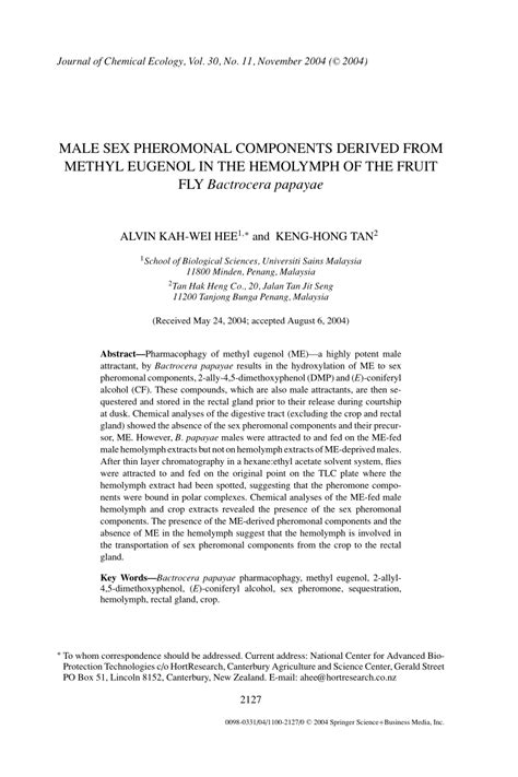 Pdf Male Sex Pheromonal Components Derived From Methyl Eugenol In The