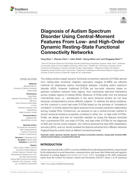 Pdf Diagnosis Of Autism Spectrum Disorder Using Central Moment Features From Low And High