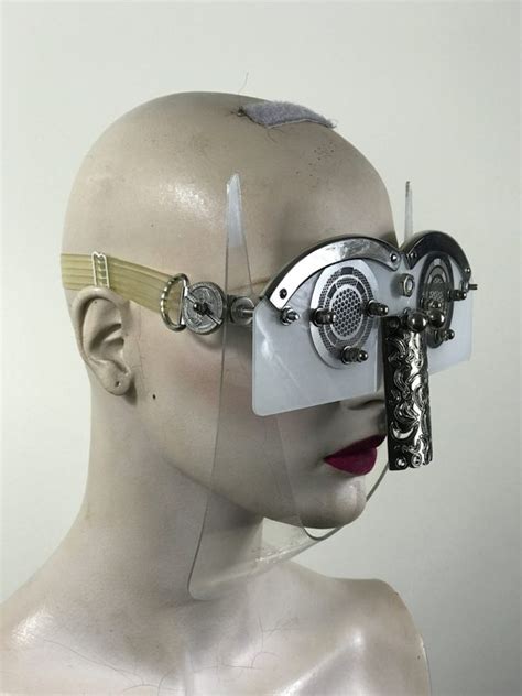 White Eyewear Mask With Horns Metal Nose Shield Perforated Metal Ocular
