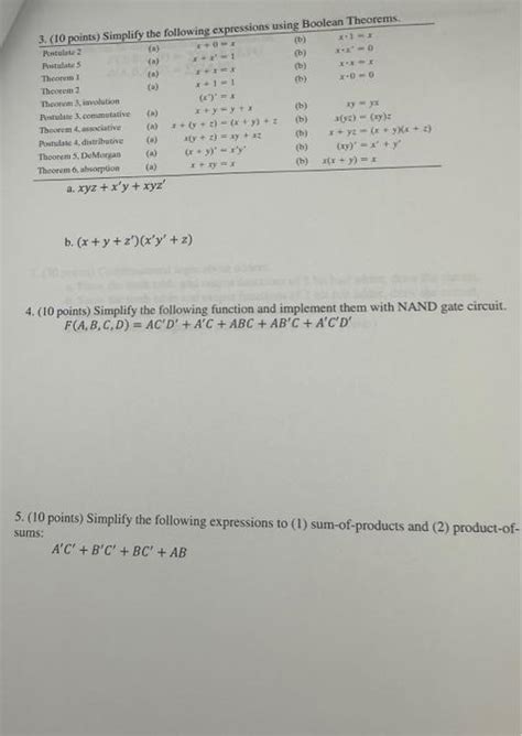 Solved Points Simplify The Following Expressions Chegg