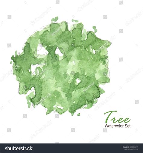 Green Tree Top View Watercolor Set Stock Illustration