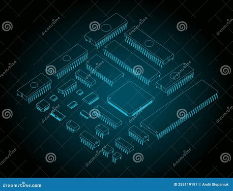 Microcircuits Isometric Blueprints Stock Vector Illustration Of Integrated Chip
