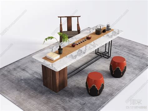 新中式实木茶桌椅组合3d模型下载【id1118746960】知末3d模型网
