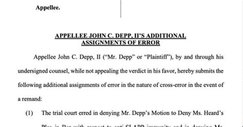 Johnny Depp Oct 21 2022 Additional Assignments Of Error Appeal Album