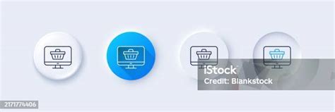 온라인 쇼핑 카트 라인 아이콘입니다 모니터 기호 선 아이콘 벡터 아이콘에 대한 스톡 벡터 아트 및 기타 이미지 아이콘 온라인 쇼핑 파란색 Istock
