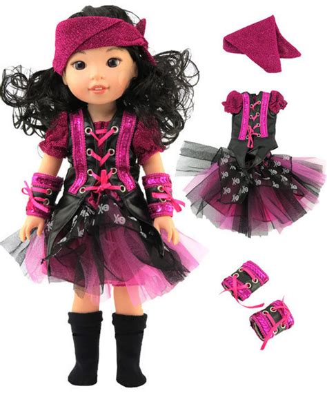 4 Pc Pink And Black Pirate Set For Wellie Wishers Dolls Doris Doll