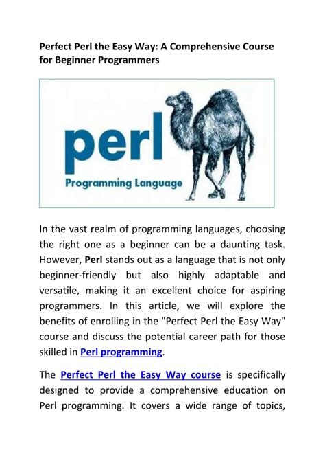 Ppt Perfect Perl The Easy Way A Comprehensive Course For Beginner Programmers Powerpoint