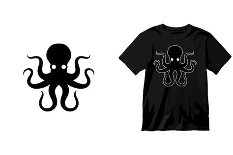 Premium Vector Octopus Black Silhouette Of Sea Monster T Shirt Design
