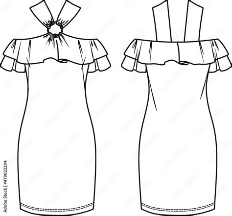 Vector Woman Summer Dress Fashion Cad Dress With Wide Shoulder Straps