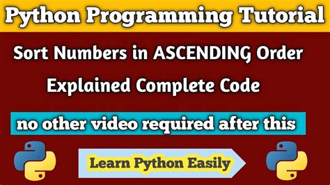 Python Code For Sorting List Of Numbers In Ascending Order Sorting Code