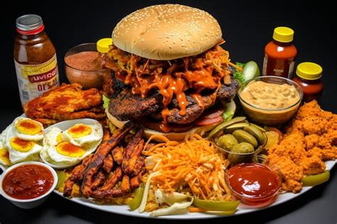 Premium Photo Spicy Sriracha Chicken Burger Combo Platter