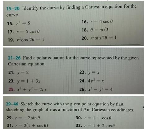 Solved 15 20 Identify The Curve By Finding A Cartesian