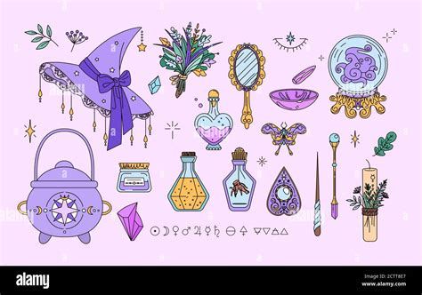 Isolated Set Of Magic Elements Witchcraft Collection Good Witch Items