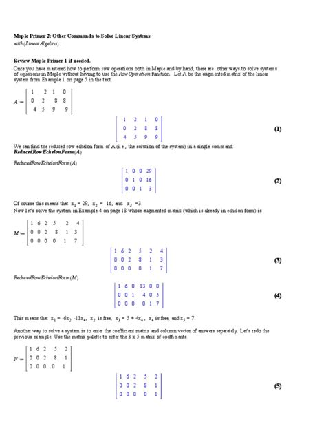 Maple Primer Pdf Matrix Mathematics Theoretical Physics
