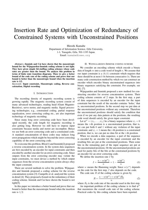 Pdf Insertion Rate And Optimization Of Redundancy Of Constrained Systems With Unconstrained