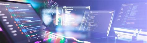 Program Code On A Computer Monitor With Fiber Optic Background