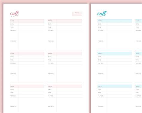 Phone Call Log Missed Call Log Printable Call Log Fillable Template