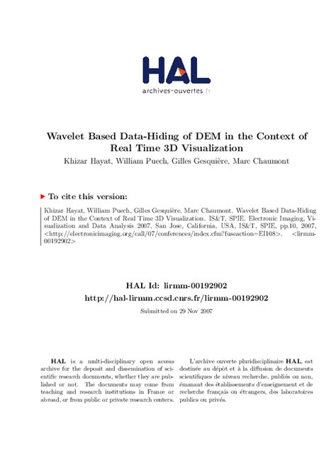 Pdf Wavelet Based Data Hiding Of Dem In The Context Of Real Time 3d