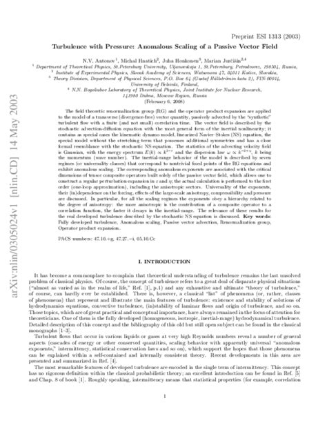 Pdf Turbulence With Pressure Anomalous Scaling Of A Passive Vector Field