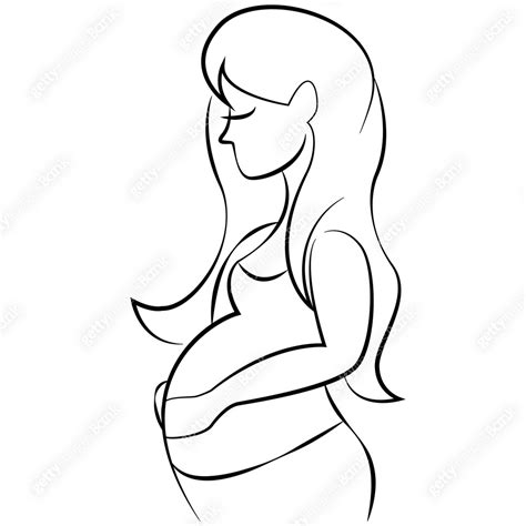 Pregnancy A Young Pregnant Girl Hugs Her Belly Line Drawing 이미지