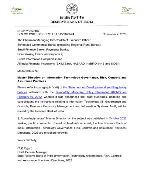 rbi master direction on information technology governance risk