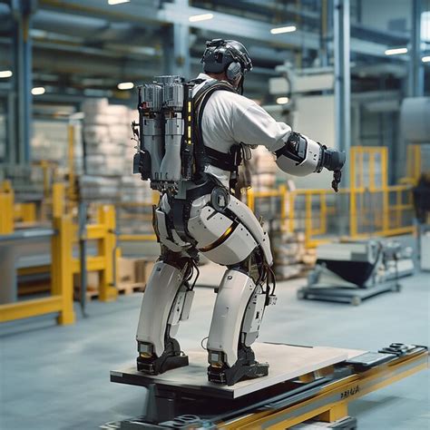 Factory Worker Using An Advanced Exoskeleton Premium Ai Generated Image