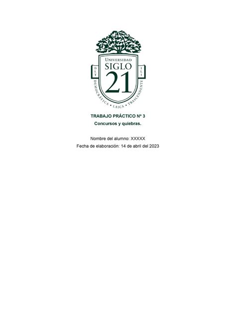T P 3 Concursos y quiebras TRABAJO PRÁCTICO Nº 3 Concursos y