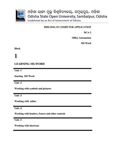 Fillable Online Osou Ac Computer Fundamentals DIPLOMA IN COMPUTER