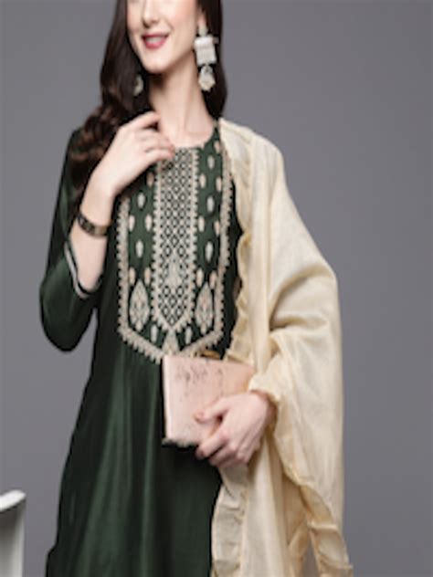 Buy Indo Era Women Green Ethnic Motifs Yoke Design Gotta Patti Kurta