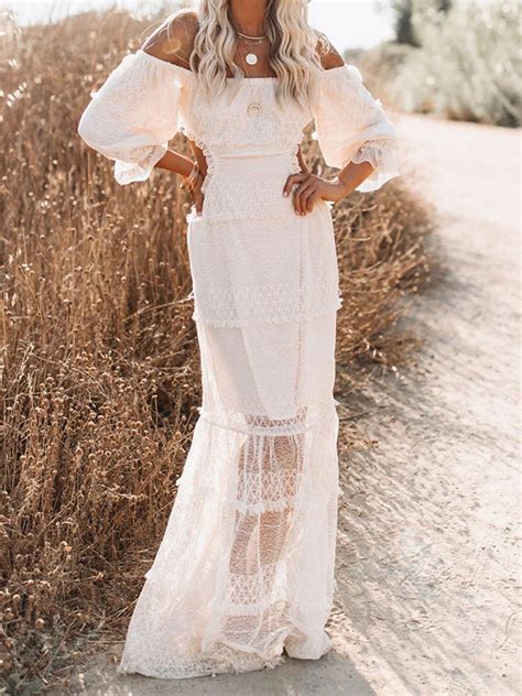 Inrosy Robe Longue Découpes Dentelle Tulle Dos Nu Col Bateau Manches