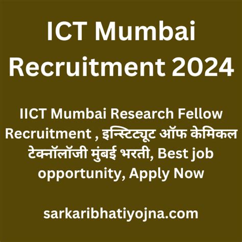 Ict Mumbai Recruitment 2024 Ict Mumbai Research Fellow Recruitment