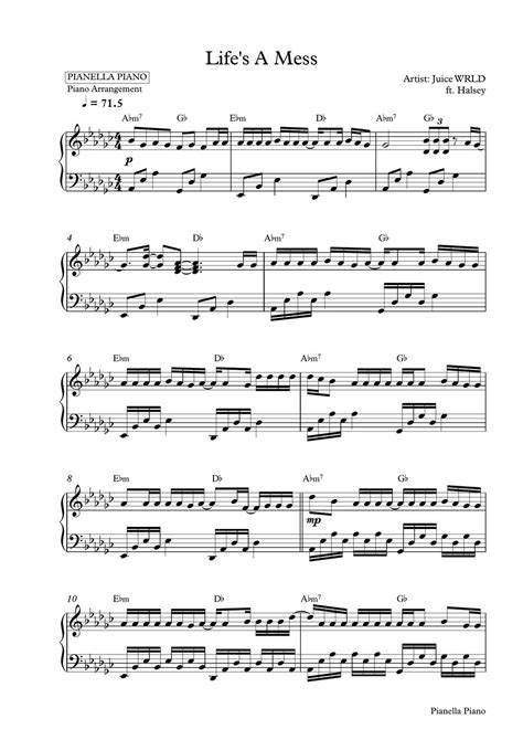 Juice Wrld Ft Halsey Lifes A Mess Piano Sheet Sheet By Pianella Piano