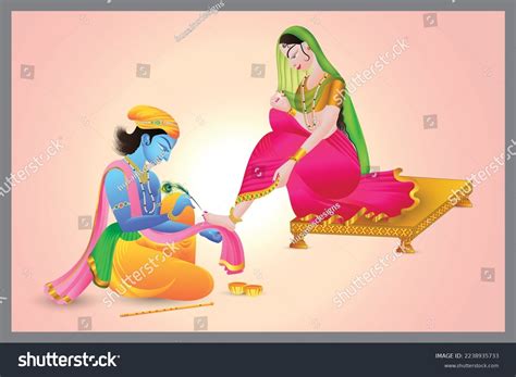 India Lord Krishna Applying Henna Radhas Stock Vector Royalty Free
