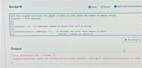 Solved Script 0savec Resetmatlab Documentatio ﻿this Program