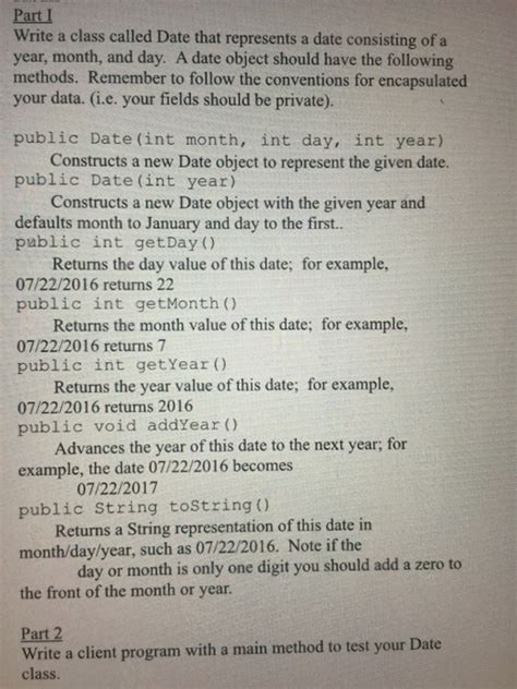 Solved Part I Write A Class Called Date That Represents A