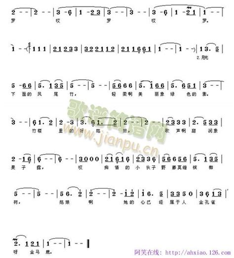 未知 《月光下的凤尾竹第二部分》简谱未知 简谱大全